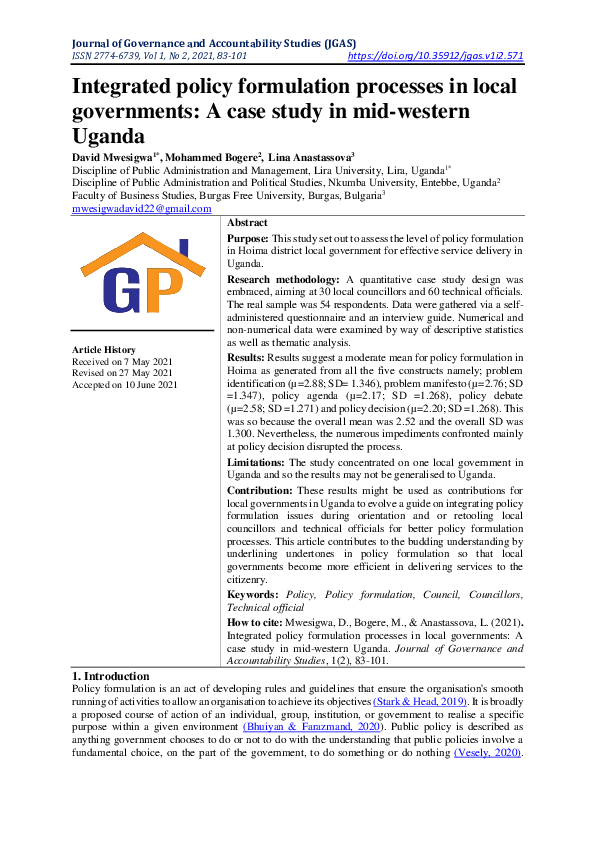 (PDF) Integrated policy formulation processes in local governments: A ...