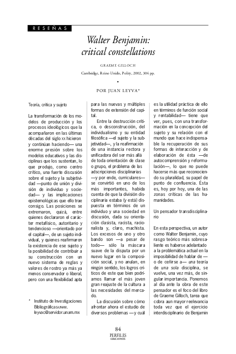 (PDF) Walter Benjamin: critical constellations