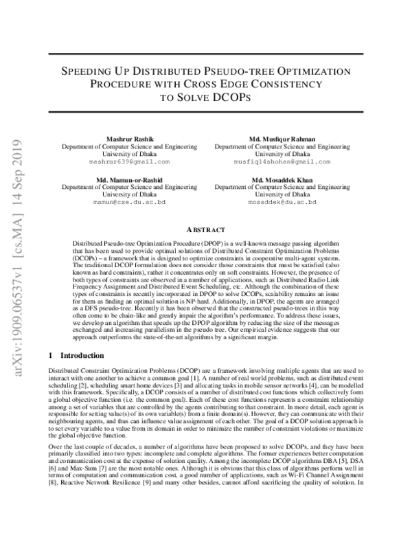 (PDF) Speeding Up Distributed Pseudo-Tree Optimization Procedure with Cross Edge Consistency