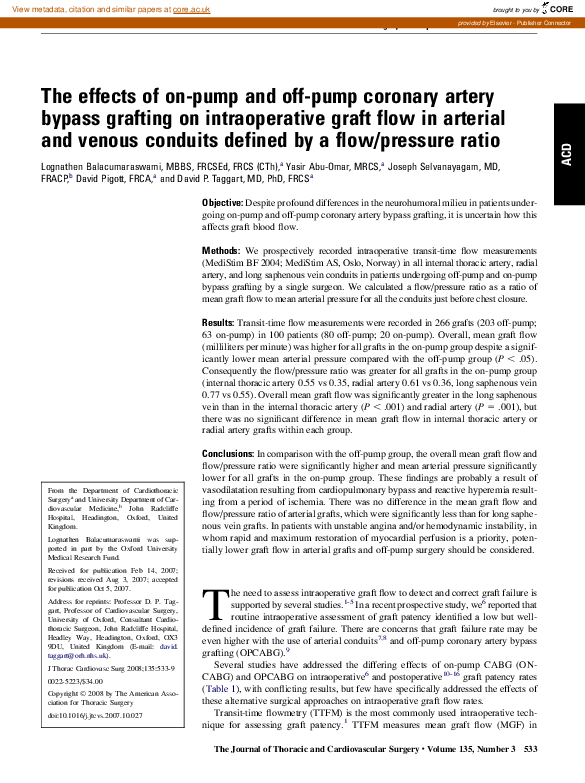 (PDF) On-Pump vs Off-Pump CABG: Graft Flow Analysis