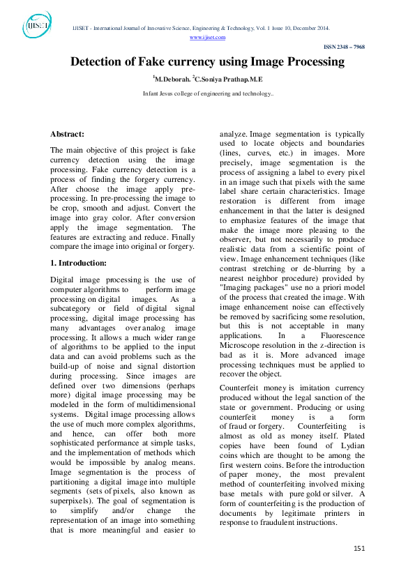 Pdf Detection Of Fake Currency Using Image Processing