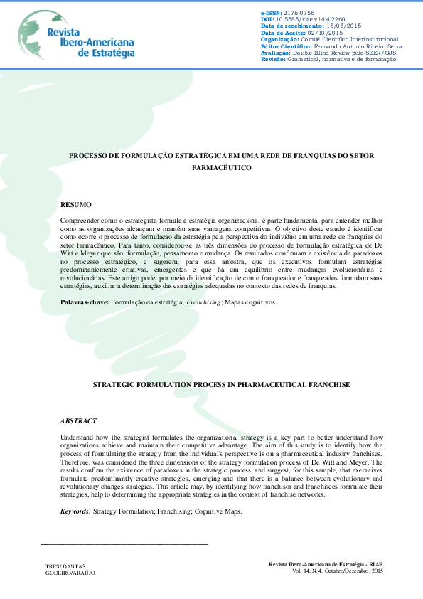 (PDF) Strategic formulation process in pharmaceutical franchise