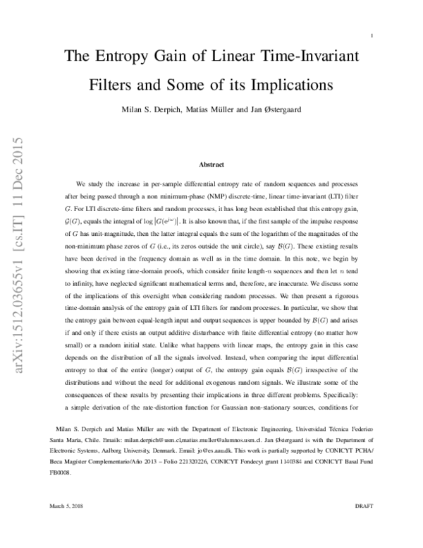 (PDF) The Entropy Gain of Linear Time-Invariant Filters and Some of its Implications