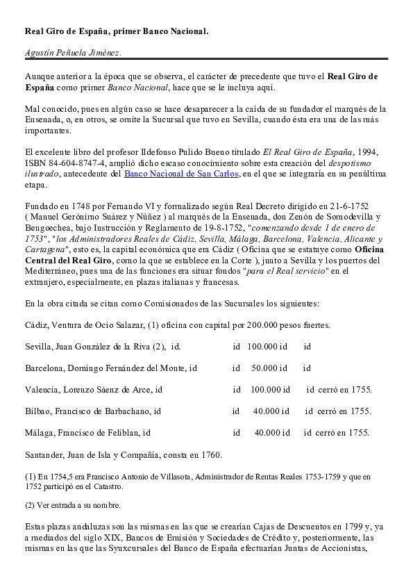 (DOC) Real Giro de España, primer Banco Nacional