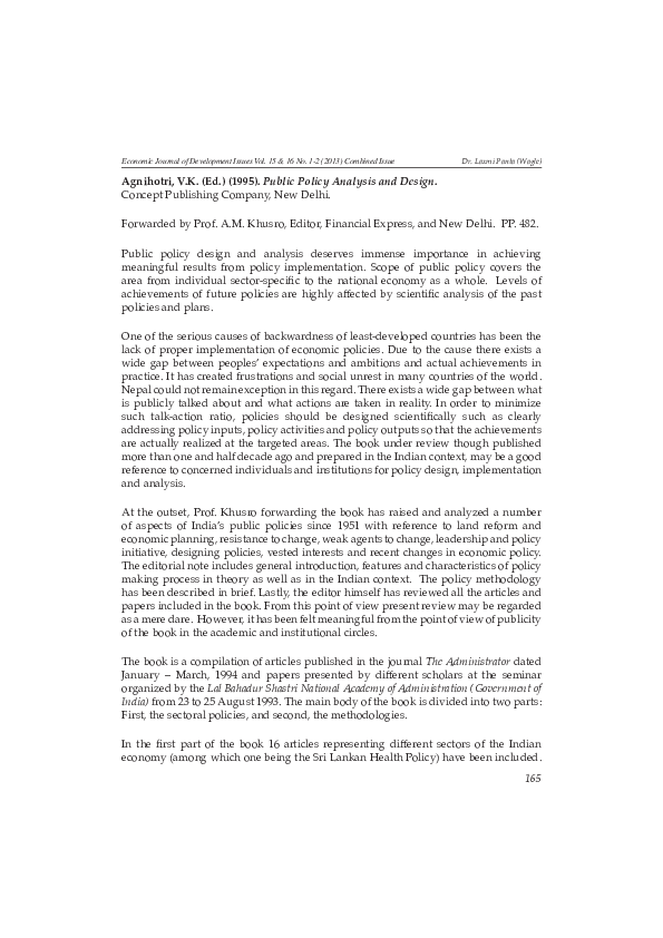 (PDF) Public Policy Analysis and Design