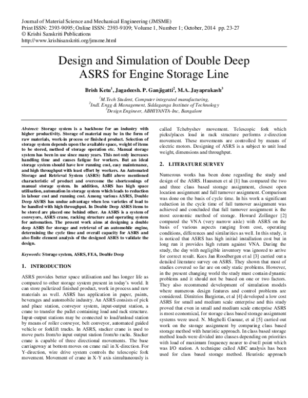 (PDF) Design and Simulation of Double Deep ASRS for Engine Storage Line