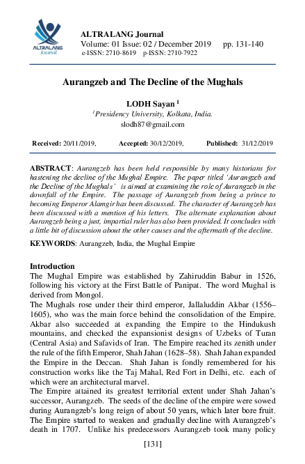 (PDF) Aurangzeb and The Decline of the Mughals
