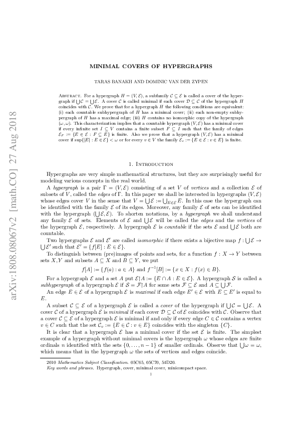 (PDF) Minimal covers of hypergraphs