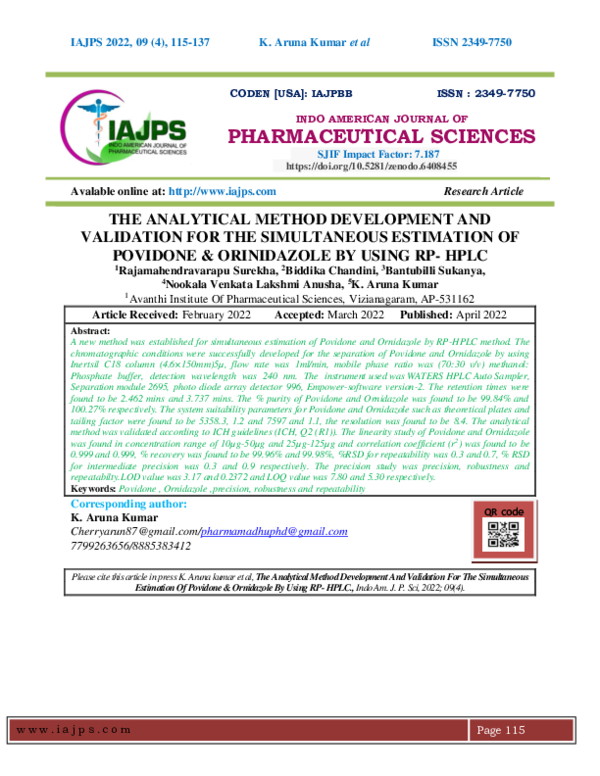 Pdf The Analytical Method Development And Validation For The Simultaneous Estimation Of