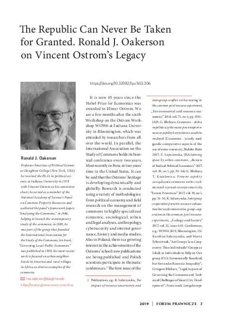 (PDF) The Republic Can Never Be Taken For Granted. Ronald J. Oakerson ...