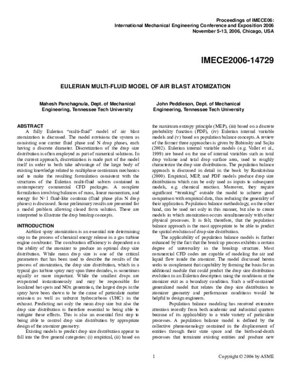 (PDF) Eulerian Multi-Fluid Model of Air Blast Atomization