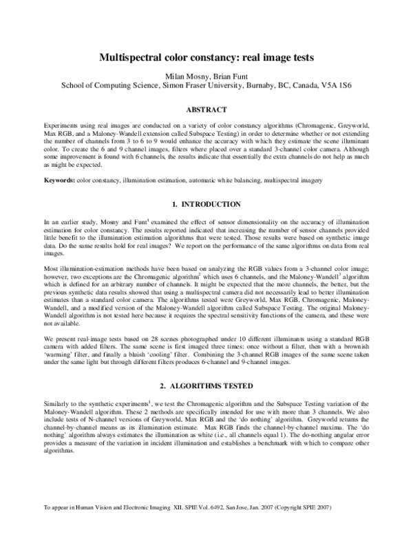 (PDF) Multispectral color constancy: real image tests