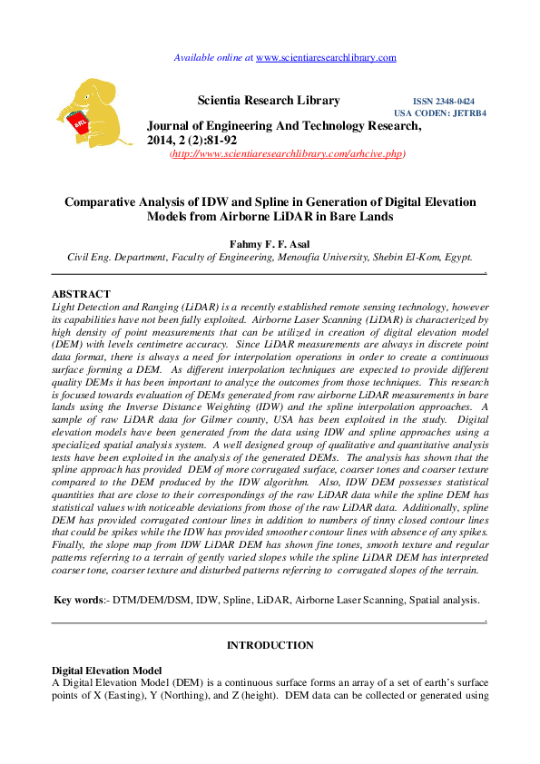 (PDF) Comparative Analysis of IDW and Spline in Generation of Digital ...