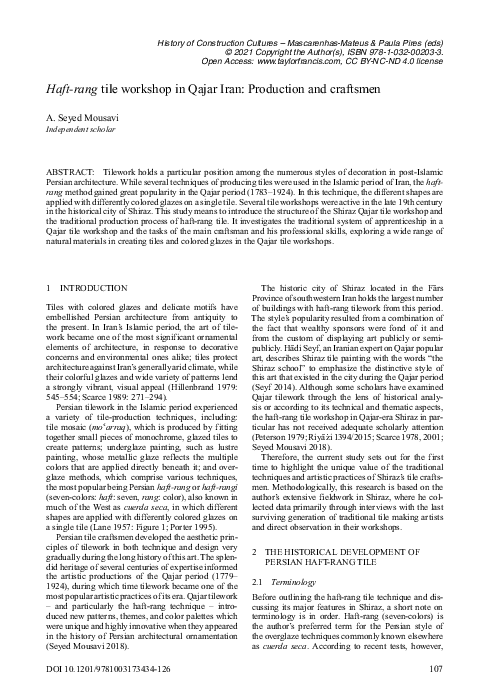 (PDF) Haft-rang tile workshop in Qajar Iran: Production and craftsmen