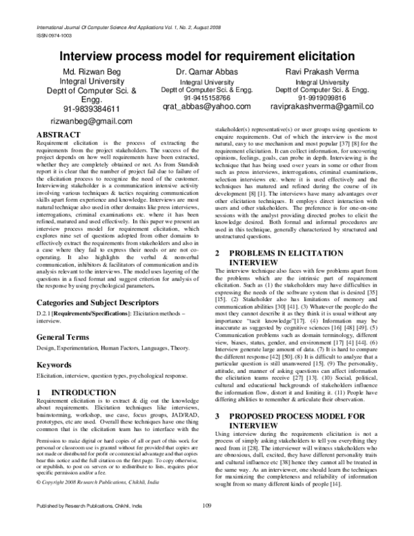 (PDF) Process Model for Requirement Elicitation | Rizwan Beg - Academia.edu