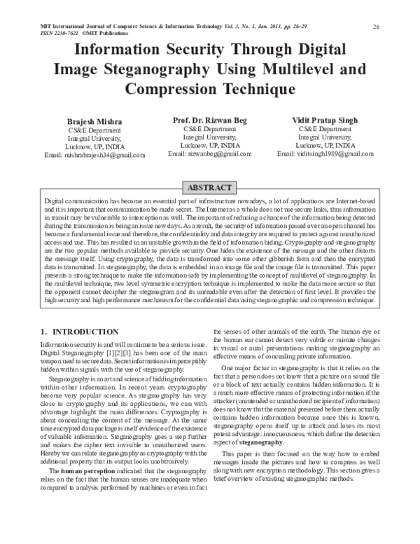 (PDF) Information Security Through Digital Image Steganography Using Multilevel and Compression ...