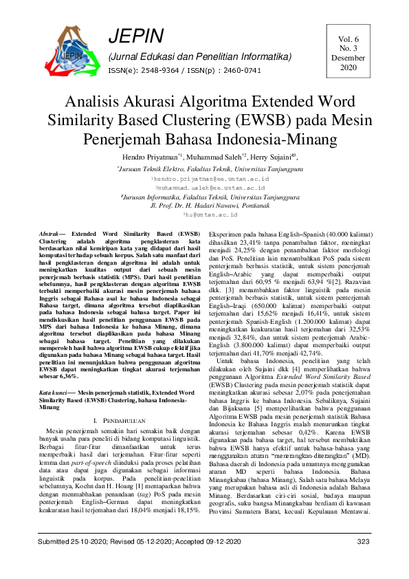 Pdf Analisis Akurasi Algoritma Extended Word Similarity Based Clustering Ewsb Pada Mesin