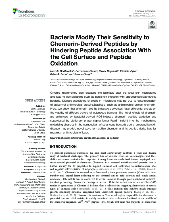 (PDF) Bacteria Modify Their Sensitivity to Chemerin-Derived Peptides by ...