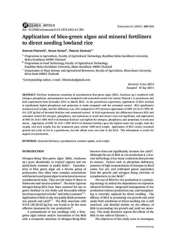 (PDF) Application of blue-green algae and mineral fertilizers to direct ...