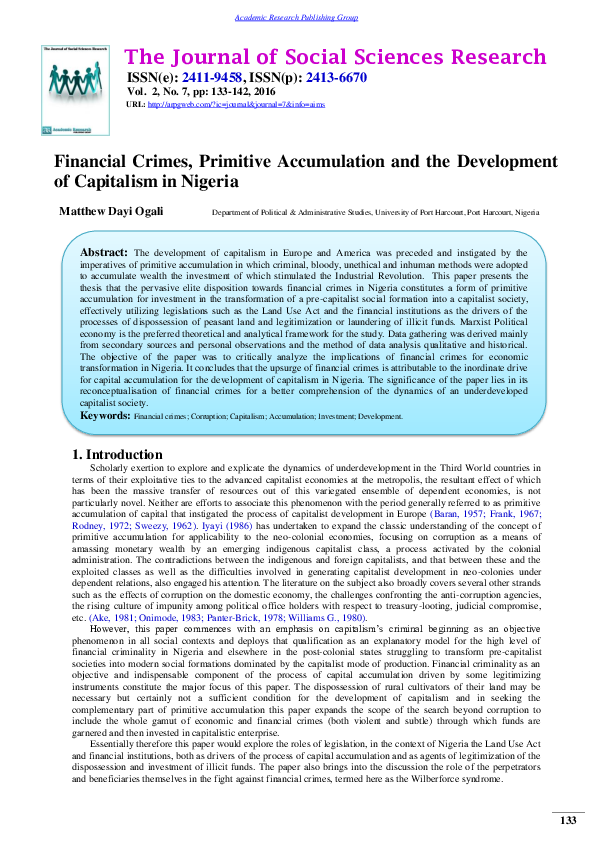 (PDF) Financial Crimes, Primitive Accumulation and the Development of Capitalism in Nigeria
