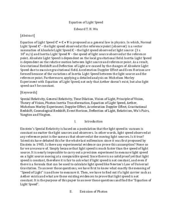 (DOC) Equation of Light Speed