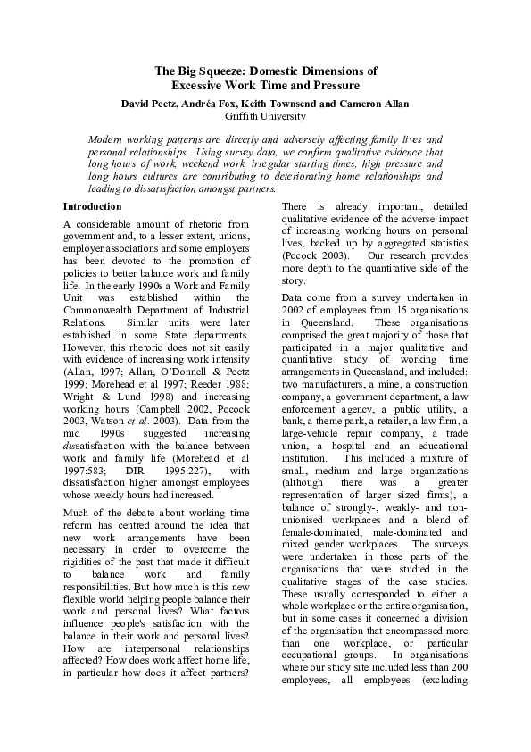 (PDF) The Big Squeeze: Domestic Dimensions of Excessive Work Time and ...