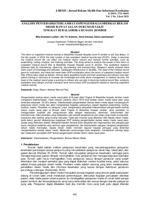(PDF) Analisis Penyebab Keterlambatan Pengembalian Berkas Rekam Medis Rawat Jalan DI Rumah Sakit ...