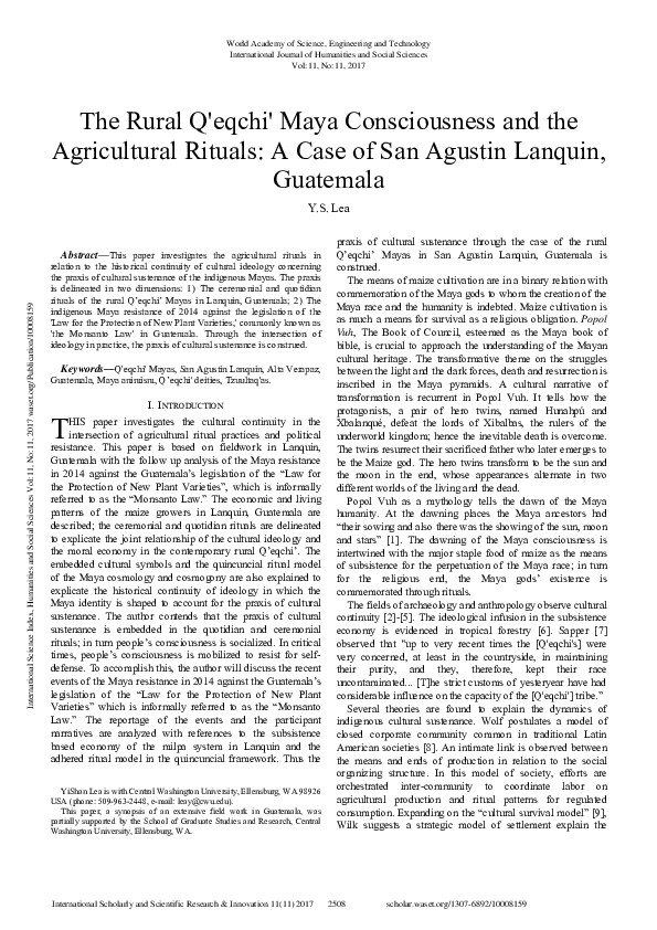 (PDF) The Rural Q'Eqchi' Maya Consciousness And The Agricultural ...