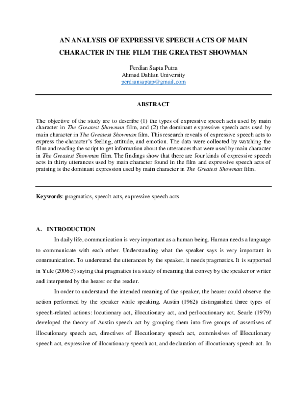 (PDF) An Analysis of Expressive Speech Acts of Maincharacter in the ...