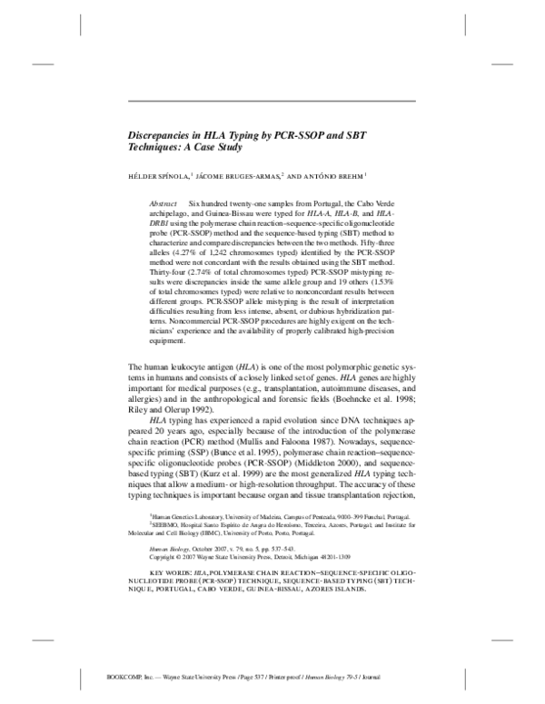 (PDF) Discrepancies in HLA typing by PCR-SSOP and SBT techniques: a ...
