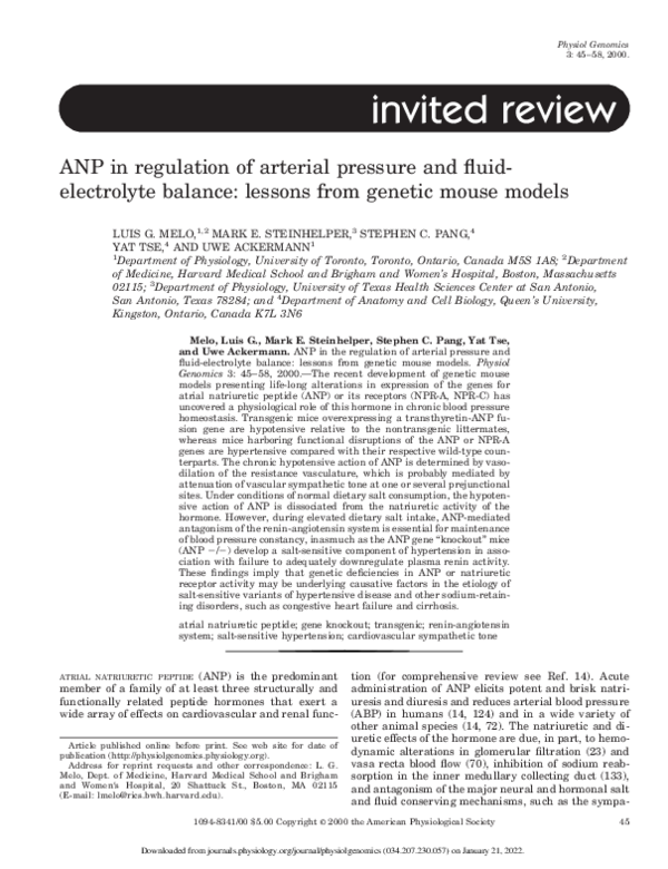 (PDF) ANP in regulation of arterial pressure and fluid-electrolyte ...