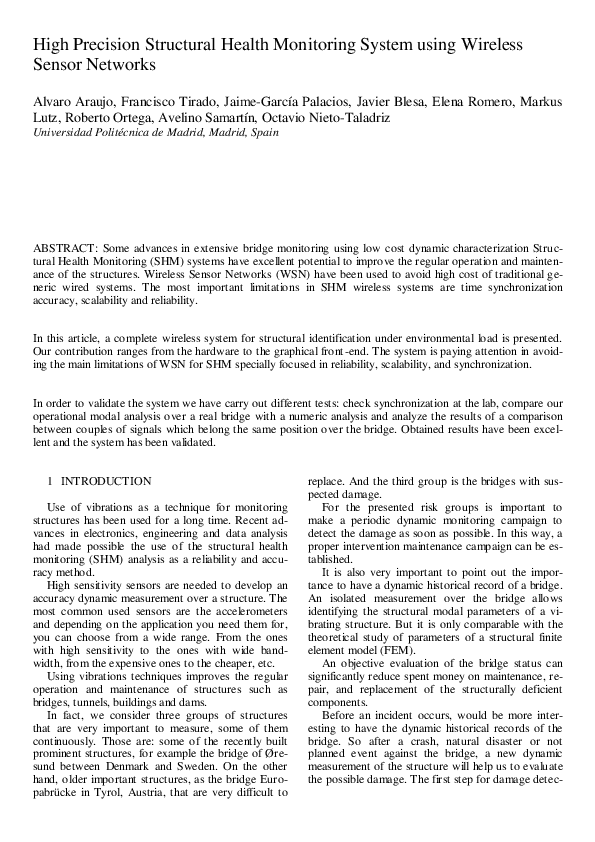 (PDF) High Precision Structural Health Monitoring System using Wireless Sensor Networks