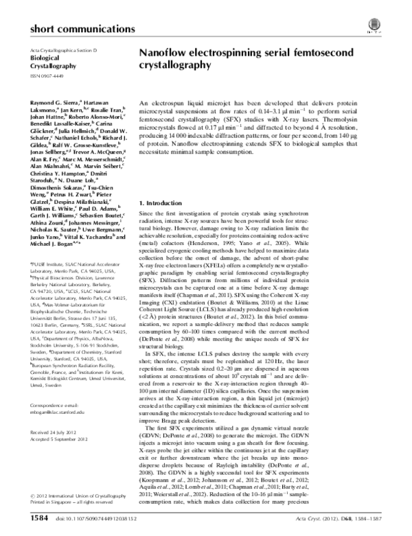 (PDF) Biological Crystallography Nanoflow electrospinning serial femtosecond crystallography