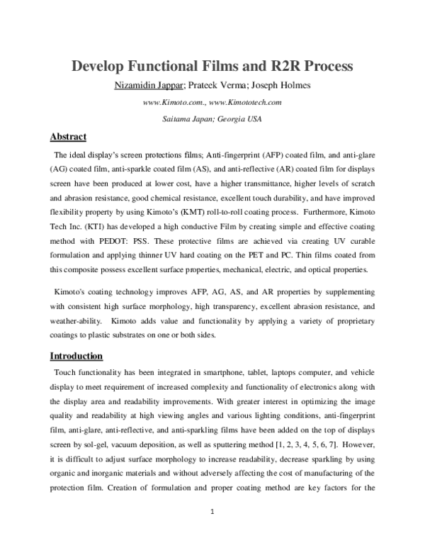 (PDF) Develop Functional Films and R2R Process