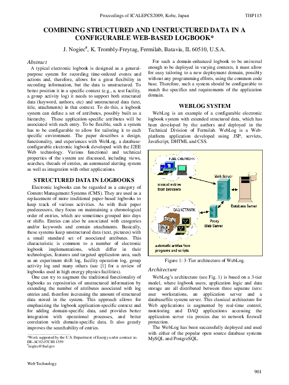 Pdf Combining Structured And Unstructured Data In A Configurable Web Based Logbook Kelley