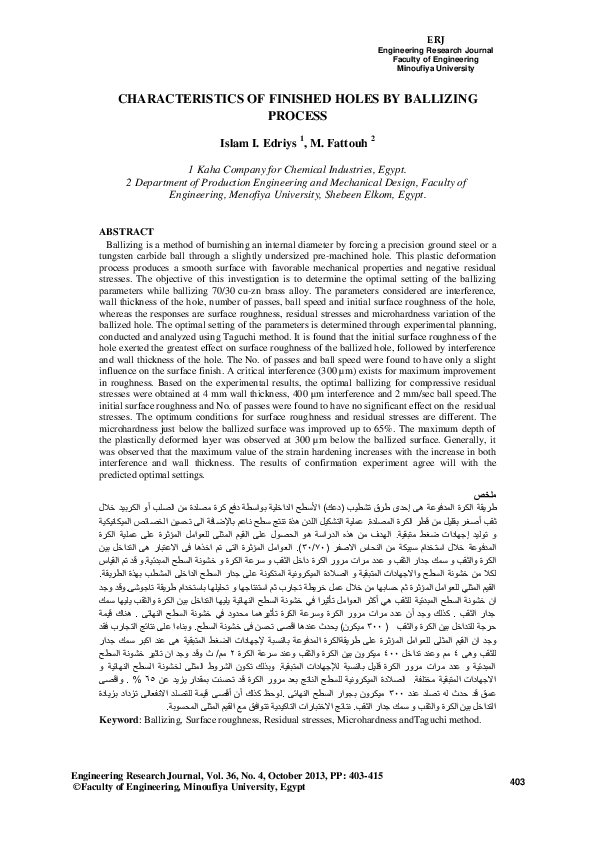 (PDF) Characteristics of Finished Holes by Ballizing Process