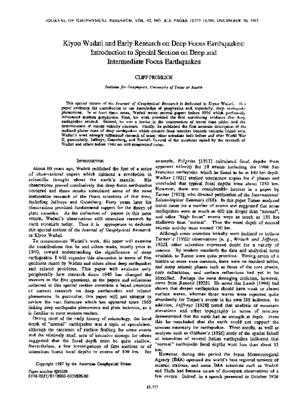 (PDF) Kiyoo Wadati and early research on deep focus earthquakes ...