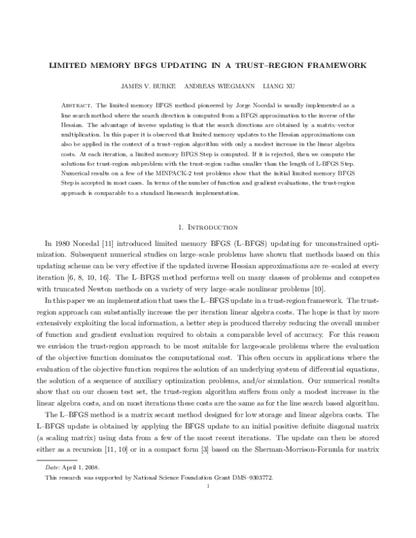(PDF) Limited Memory BFGS Updating in a Trust–Region Framework