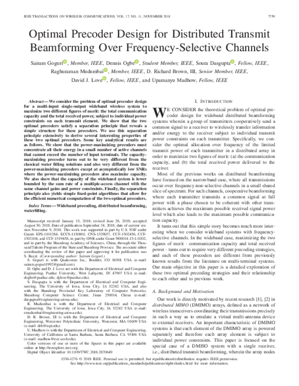 (PDF) Optimal Precoder Design for Distributed Transmit Beamforming Over ...