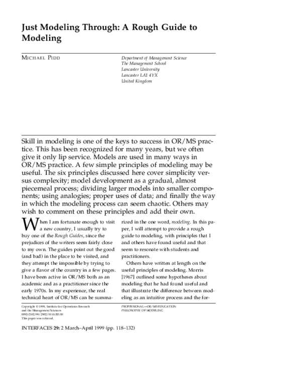 (PDF) Just Modeling Through: A Rough Guide to Modeling