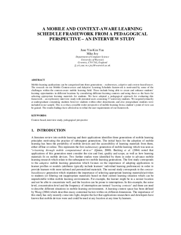 (PDF) A Mobile and Context-Aware Learning Schedule Framework from a Pedagogical Perspective - an ...