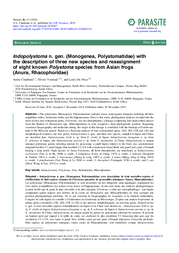 (PDF) New Genus Indopolystoma and Three New Species from Asian Frogs