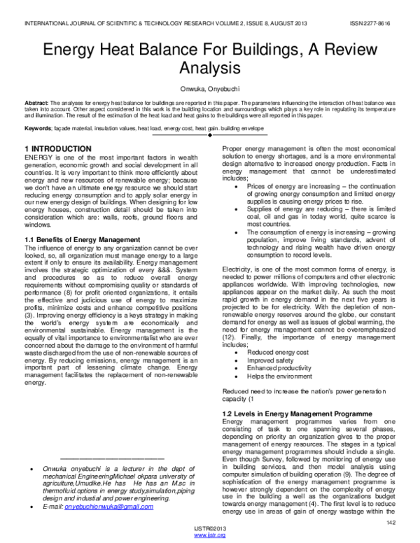 (PDF) Energy Heat Balance For Buildings, A Review Analysis