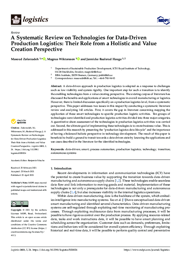 (PDF) A Systematic Review on Technologies for Data-Driven Production ...