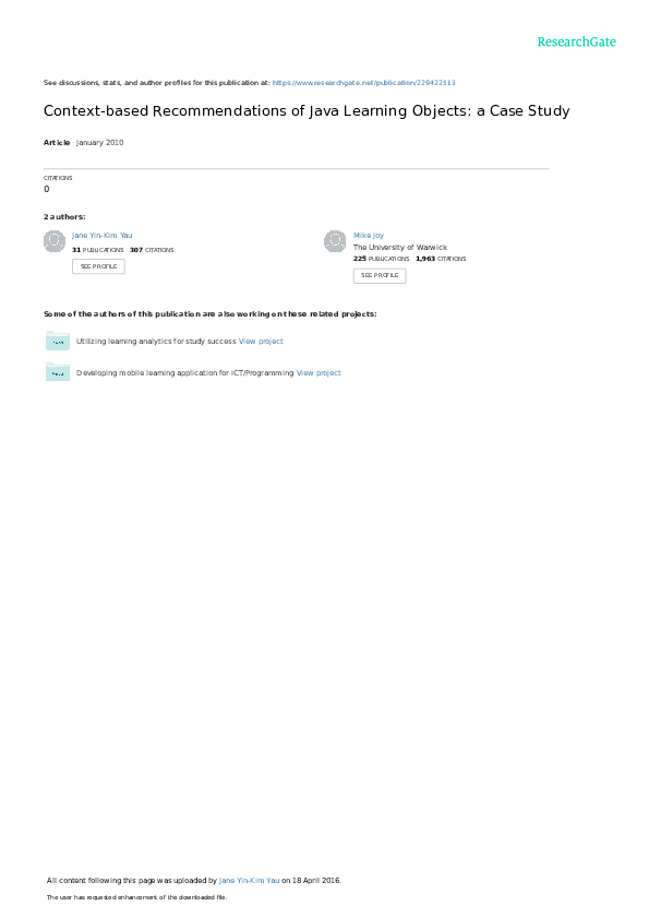 (PDF) Context-based recommendations of Java learning objects: a case study