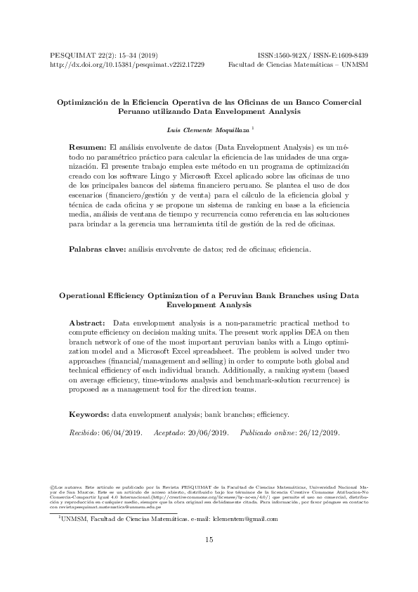 (PDF) Optimizaci´on de la Eﬁciencia Operativa de las Oﬁcinas de un Banco Comercial Peruano ...