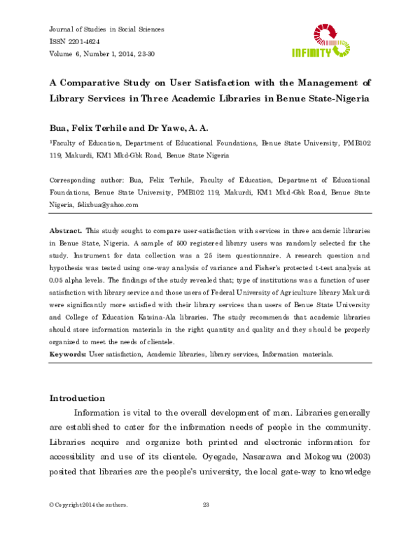 (PDF) A Comparative Study on User Satisfaction with the Management of ...