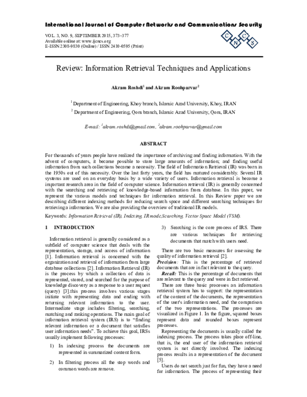 (PDF) Review: Information Retrieval Techniques and Applications