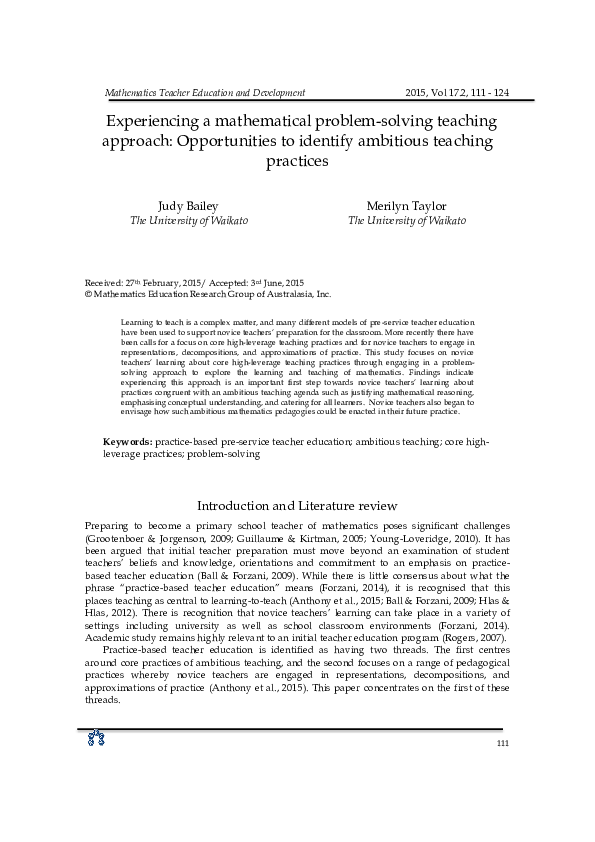 (PDF) Experiencing a mathematical problem-solving teaching approach ...