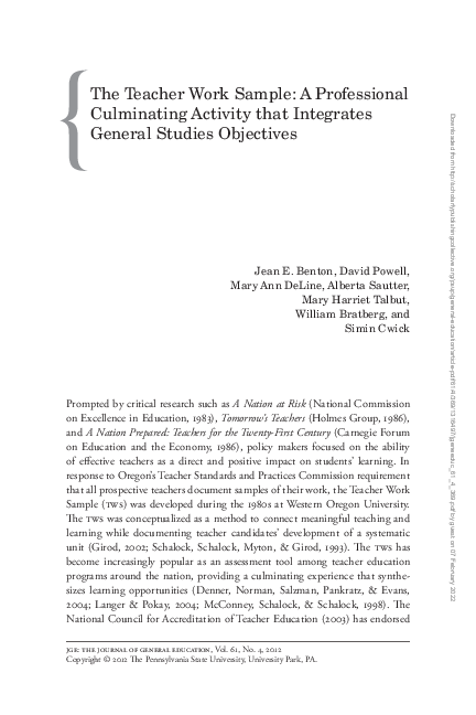 (PDF) The Teacher Work Sample